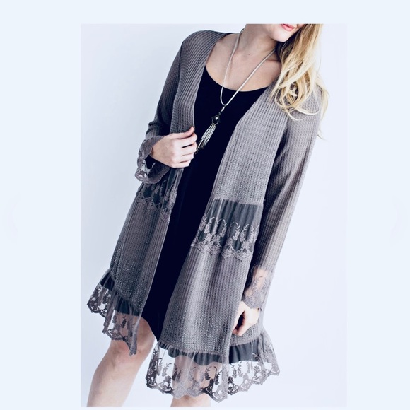 Vocal | Sweaters | Vocal Dark Gray Wcrystals Boho Lace Ruffle Bell ...